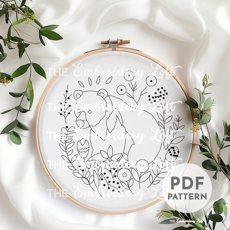 Woodland Bear Hand Embroidery Pattern, Bear Pattern, Woodland ...