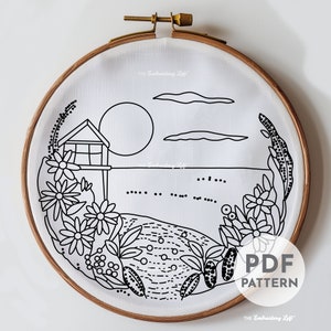 Ocean View Hand Embroidery Pattern, Ocean Embroidery Pattern, Beach ...