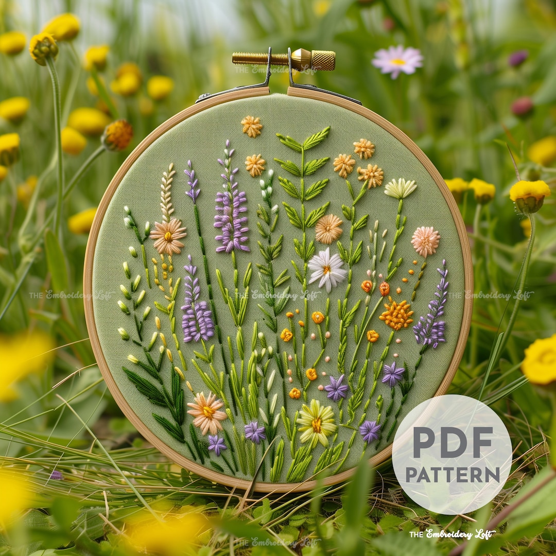 Meadow of Wildflowers Hand Embroidery Pattern, Wildflowers Pattern ...