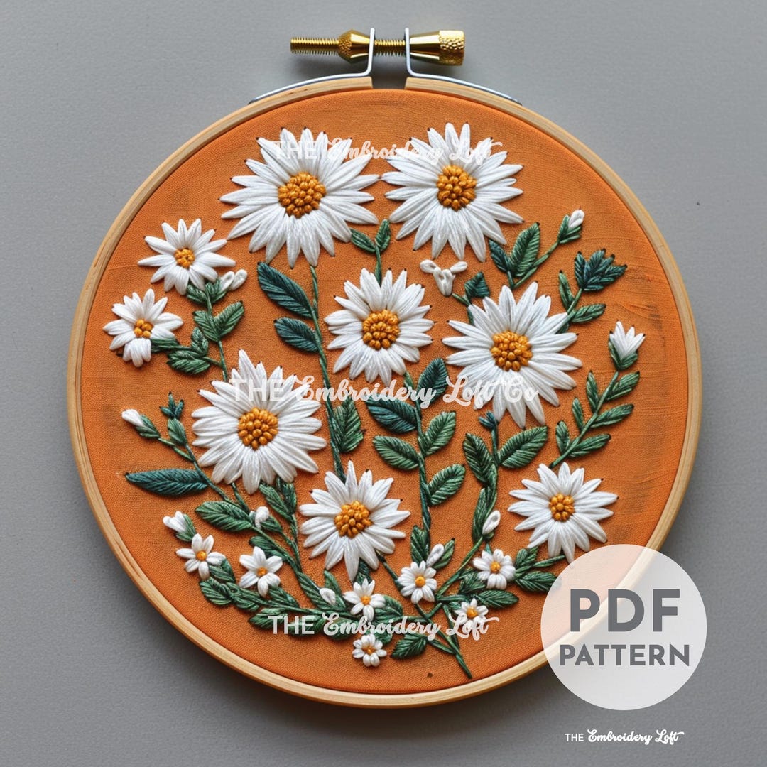 White Daisies Hand Embroidery Pattern, Daisies Pattern, White Flowers ...