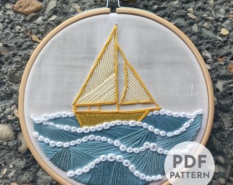 Ocean View Hand Embroidery Pattern, Ocean Embroidery Pattern, Beach ...