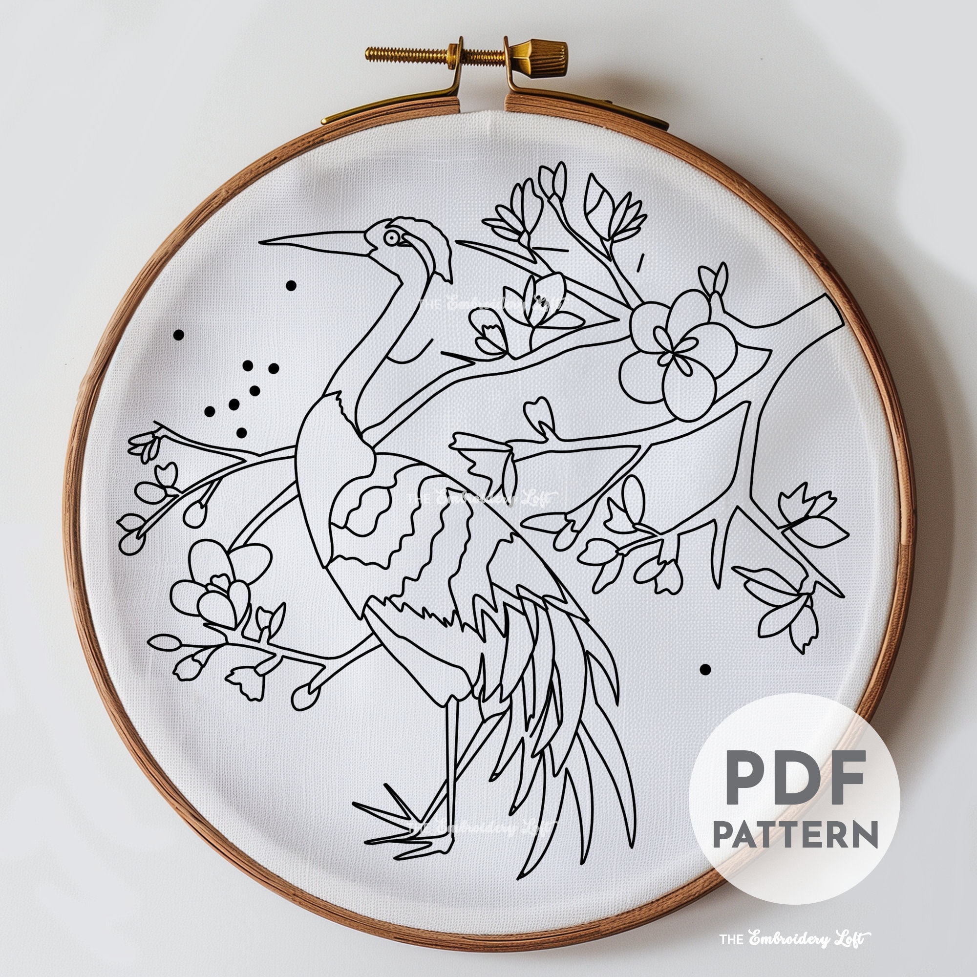 Crane Hand Embroidery Pattern, Crane Bird Pattern, Japanese Embroidery ...