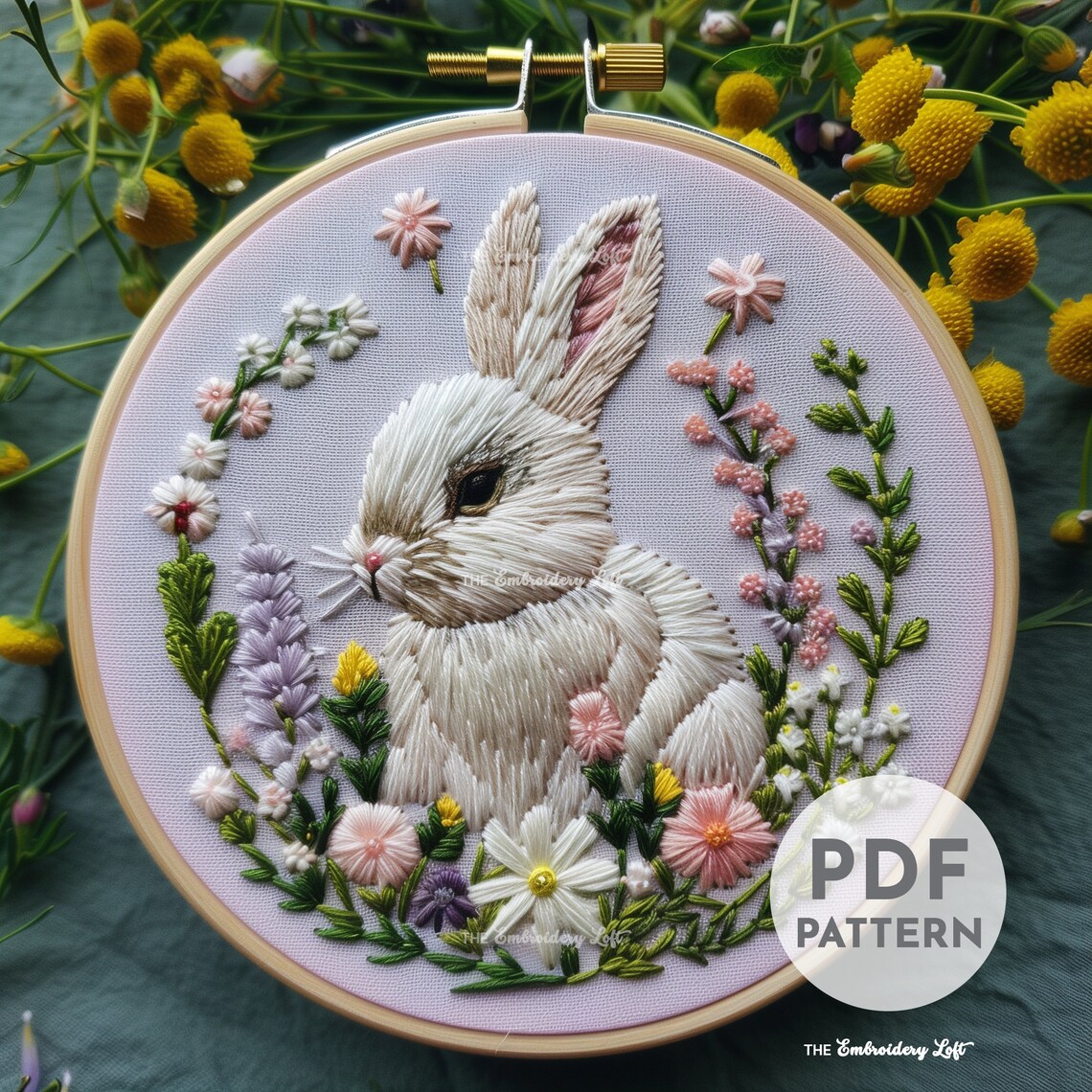 Easter Bunny Hand Embroidery Pattern, Floral Bunny Embroidery, Easter ...
