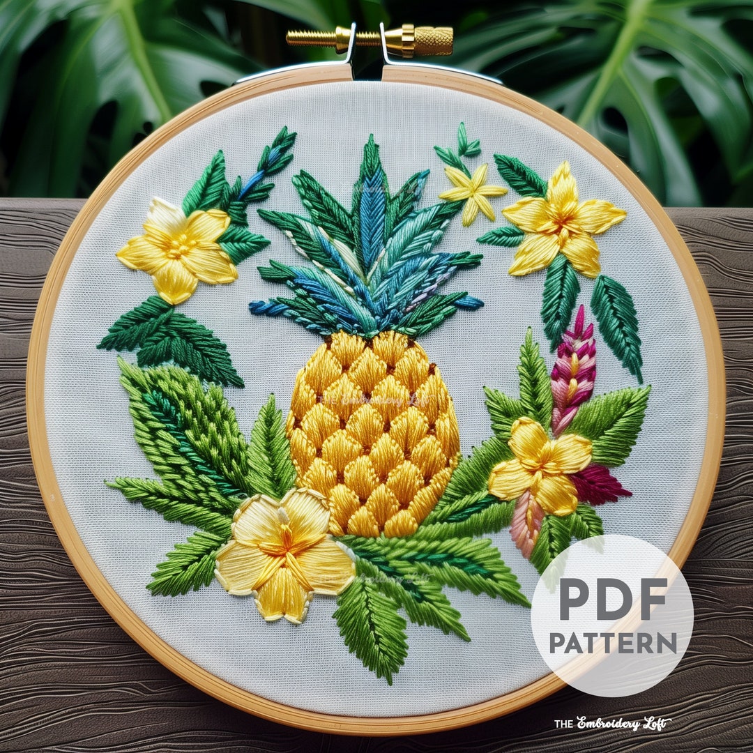 Pineapple Hand Embroidery Pattern, Tropical Embroidery, Pineapple ...