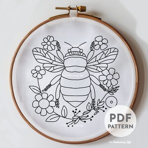 Bumble Bee Hand Embroidery Pattern, Honey Bee Pattern, Cute Bee Pattern ...