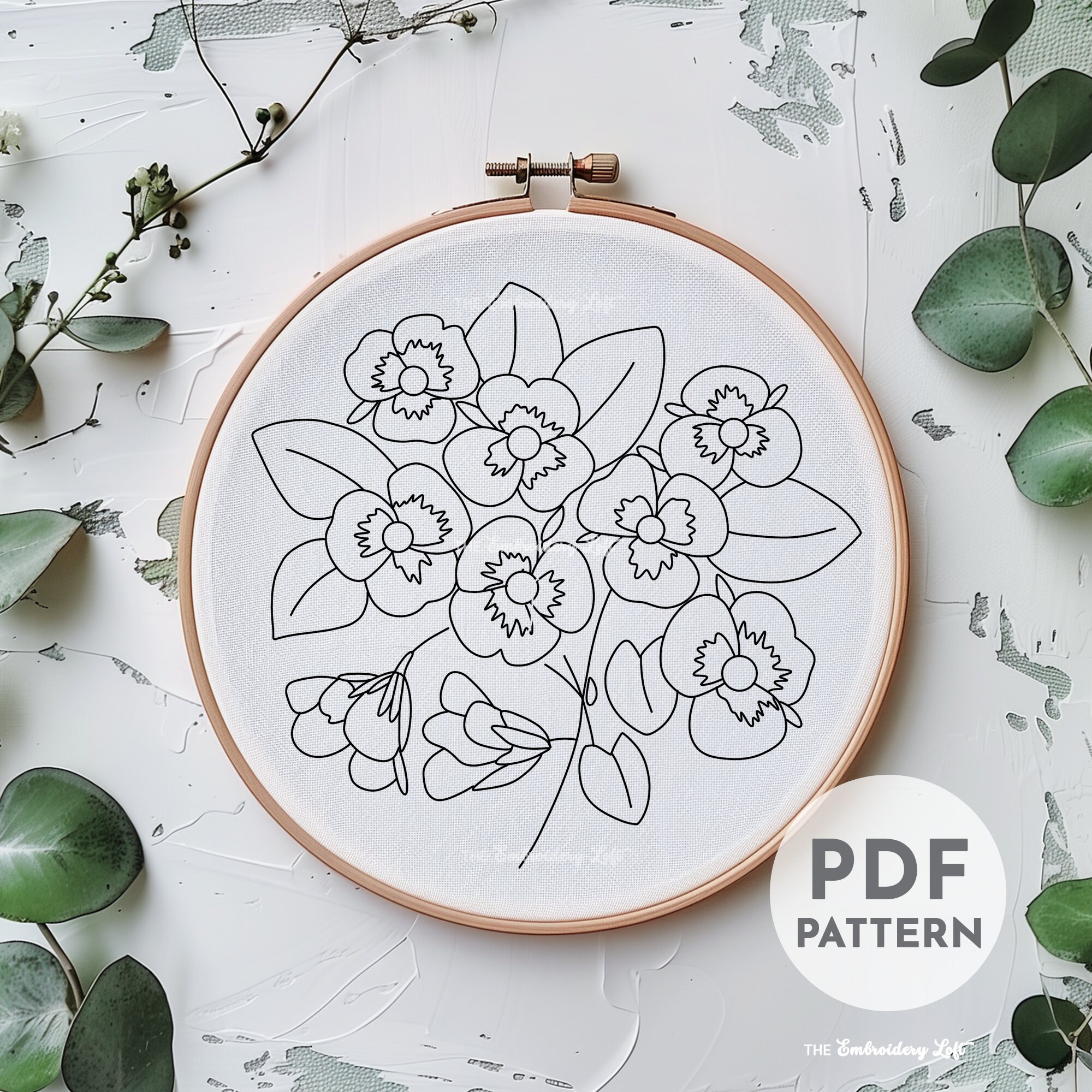 Purple Violets Hand Embroidery Pattern, Purple Pansies Pattern, Violet ...