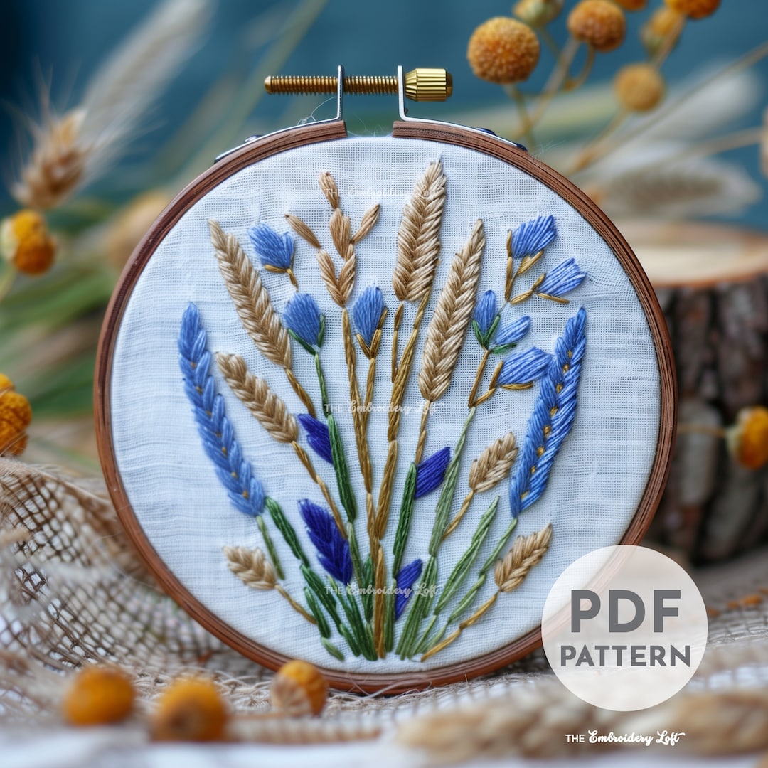 Wheat Grass Hand Embroidery Pattern, Meadow Embroidery Pattern, Nature ...