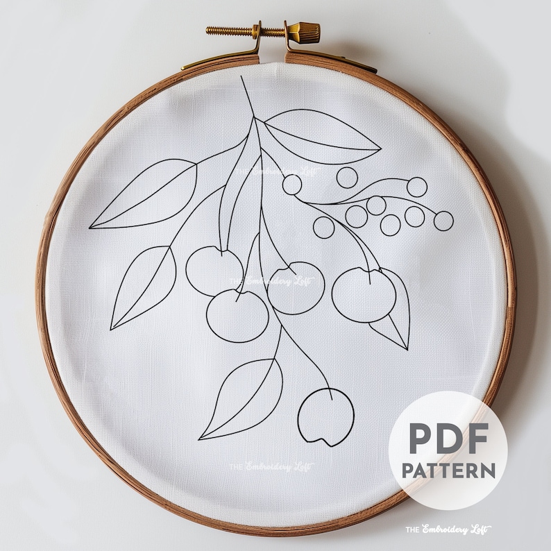 Cherries Hand Embroidery Pattern, Cherries Pattern, Cherry Embroidery, Fruit Pattern, Hand ...