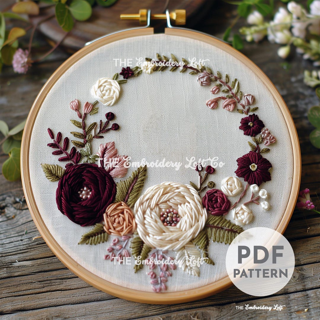 Blooming Wreath Hand Embroidery Pattern, Flower Design, Flower Pattern ...