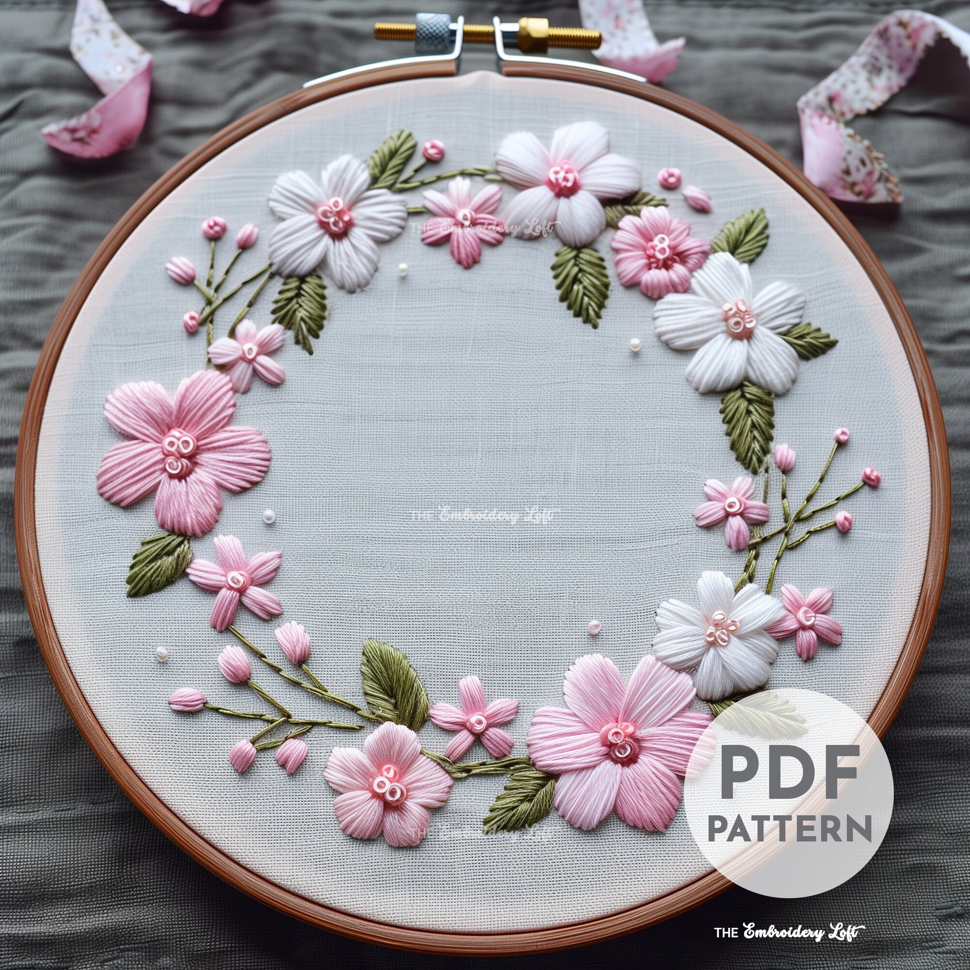 Pink and White Hand Embroidery Pattern, Flower Design, Flower Pattern ...