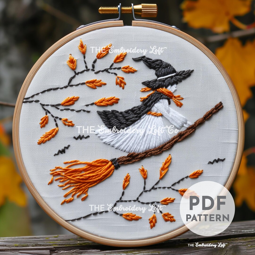 Flying Witch Hand Embroidery Pattern, Witchy Pattern, Witch Design ...