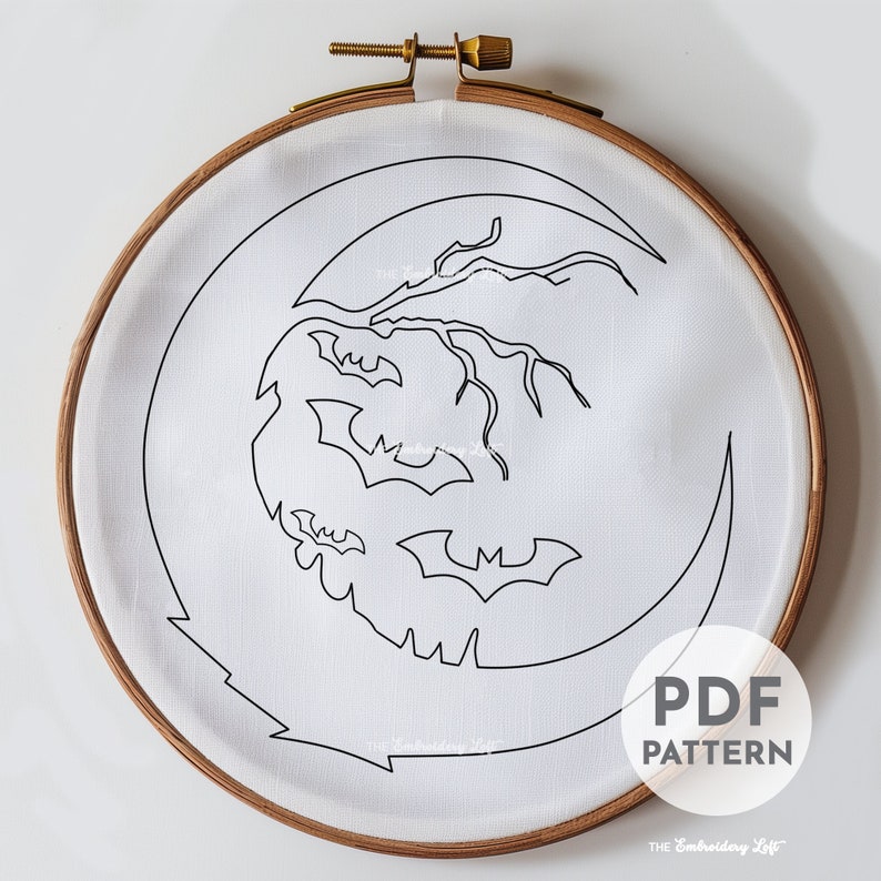 Spooky Moon Hand Embroidery Pattern, Halloween Embroidery Pattern ...