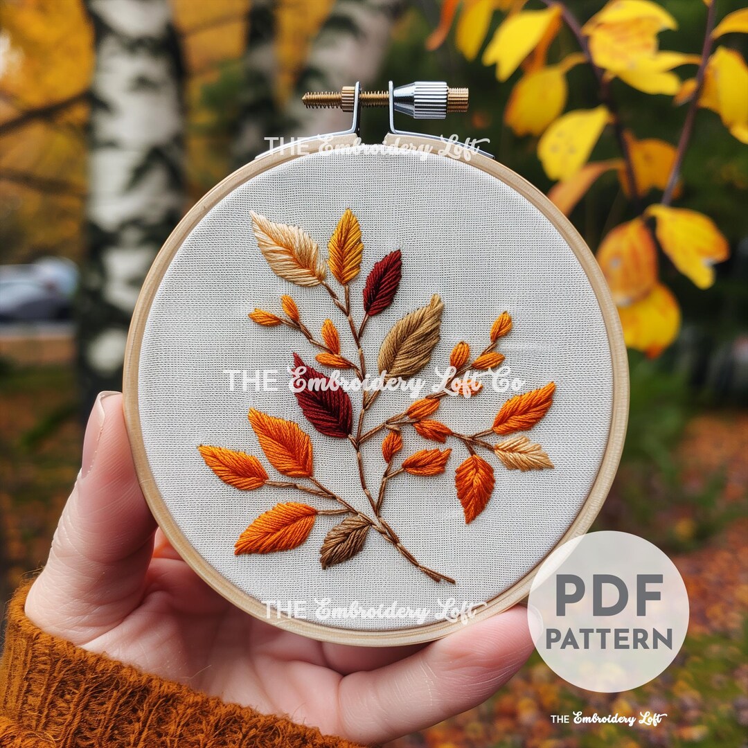 Autumn Leaves Hand Embroidery Pattern, Autumn Flowers, Autumn ...