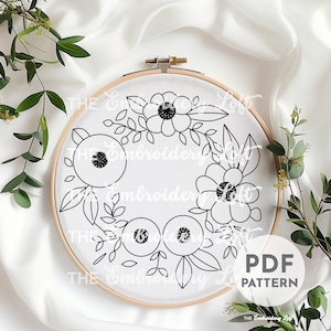 Marigold Wreath Hand Embroidery Pattern, Marigold Flower Botanical Art ...