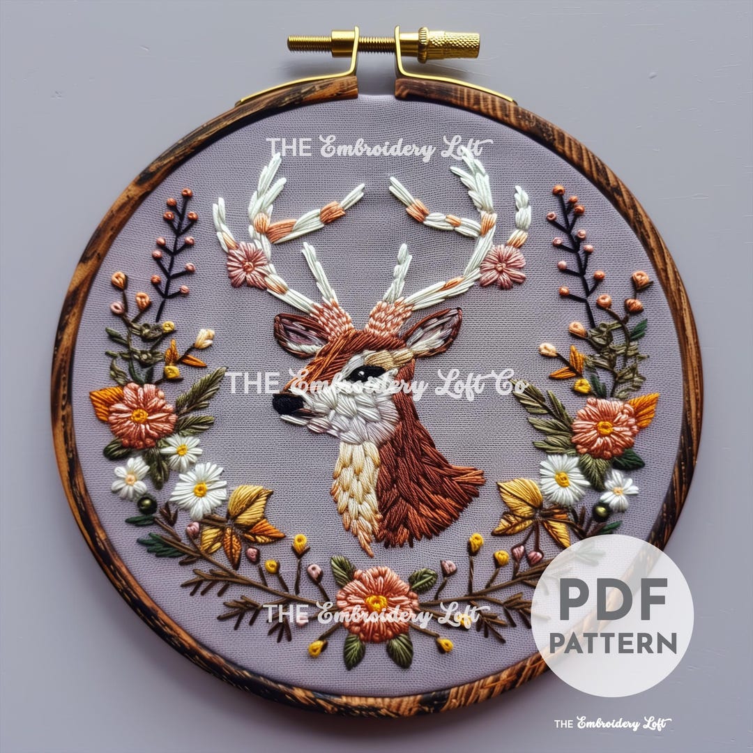 Woodland Deer Hand Embroidery Pattern, Deer Embroidery Pattern ...