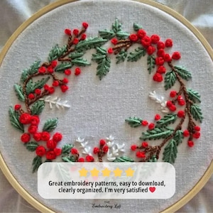 Christmas Wreath Hand Embroidery Pattern, Christmas Embroidery Pattern ...