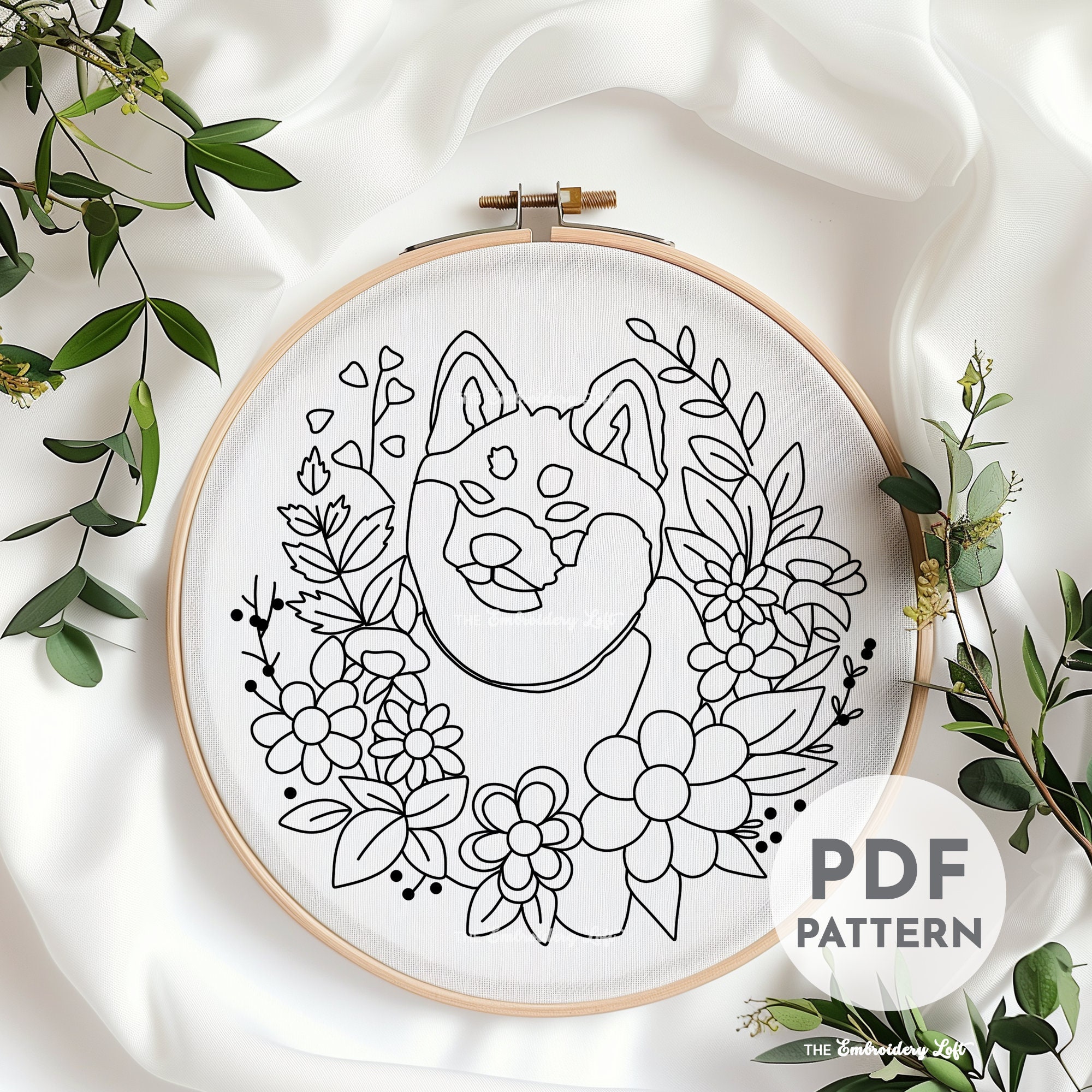 Shiba Hand Embroidery Pattern, Japanese Dog, Dog Embroidery, Pet ...