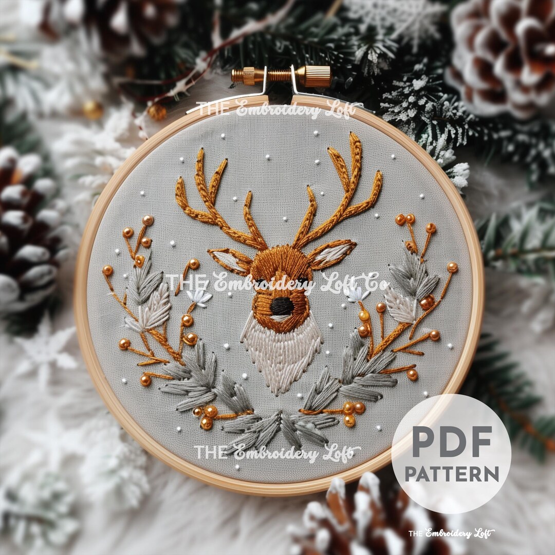 Reindeer Hand Embroidery Pattern, Christmas Reindeer Design, Christmas ...