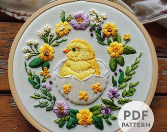 Easter Chick Hand Embroidery Pattern, Baby Chick, Floral Chick ...