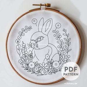 Easter Bunny Hand Embroidery Pattern, Floral Bunny Embroidery, Easter ...