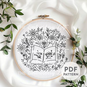 Floral Book Hand Embroidery Pattern, Book Embroidery, Book Hand ...