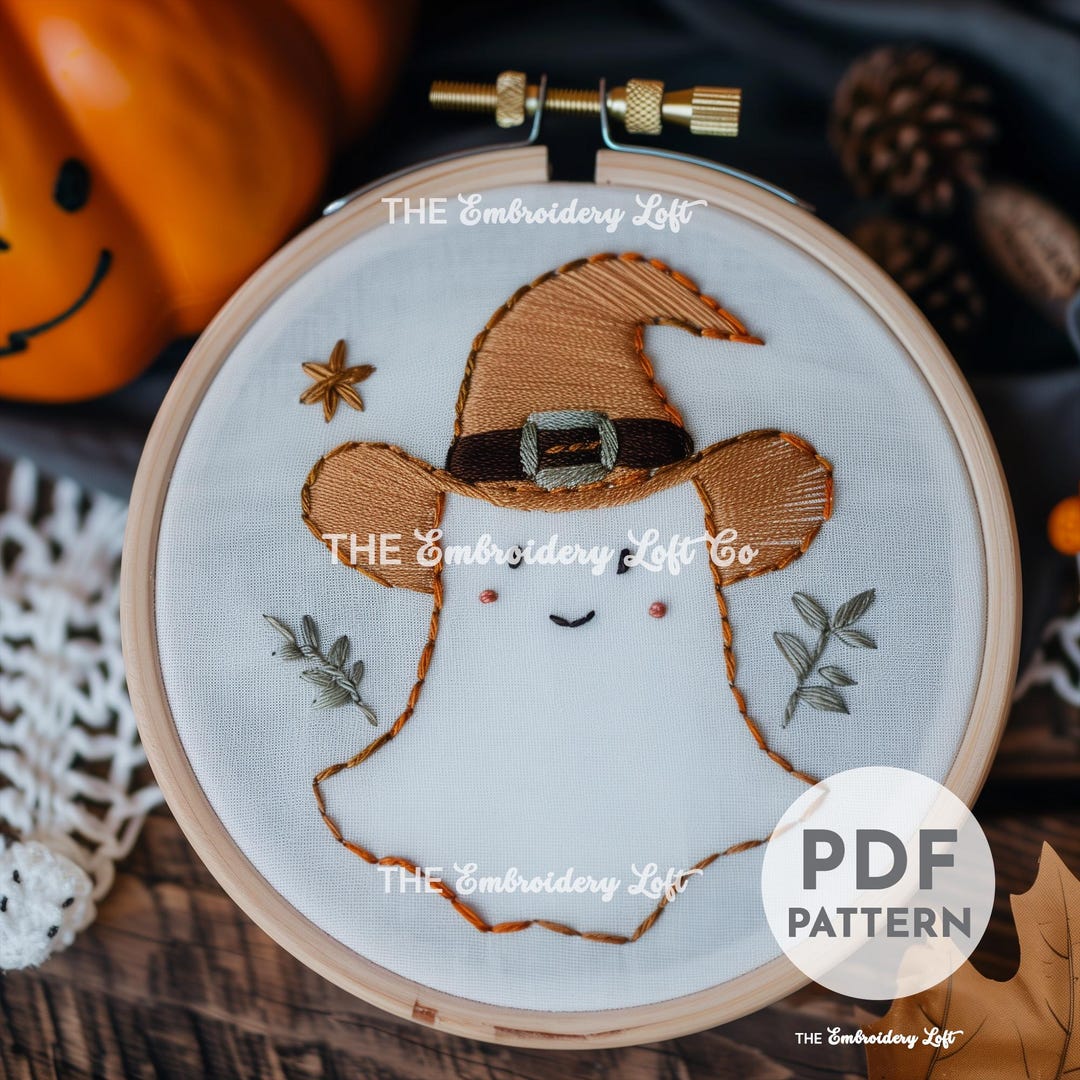 Rodeo Ghost Hand Embroidery Pattern, Cute Ghost Design, Cowboy Hat ...