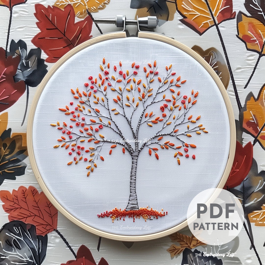 Silver Birch Tree Hand Embroidery Pattern, Autumn Silver Birch Pattern ...