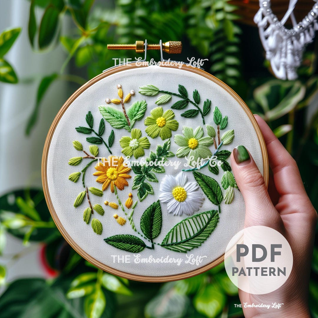 Green Folk Flower Hand Embroidery Pattern, Folk-style Embroidery, Folk ...