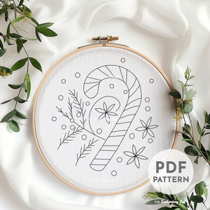 Candy Cane Hand Embroidery Pattern, Christmas Candy, Candy Cane ...