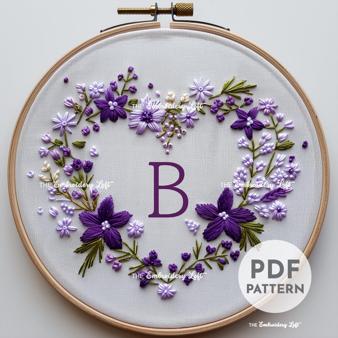 Letter B Valentine Embroidery, Monogram Embroidery Gift, Personalized ...
