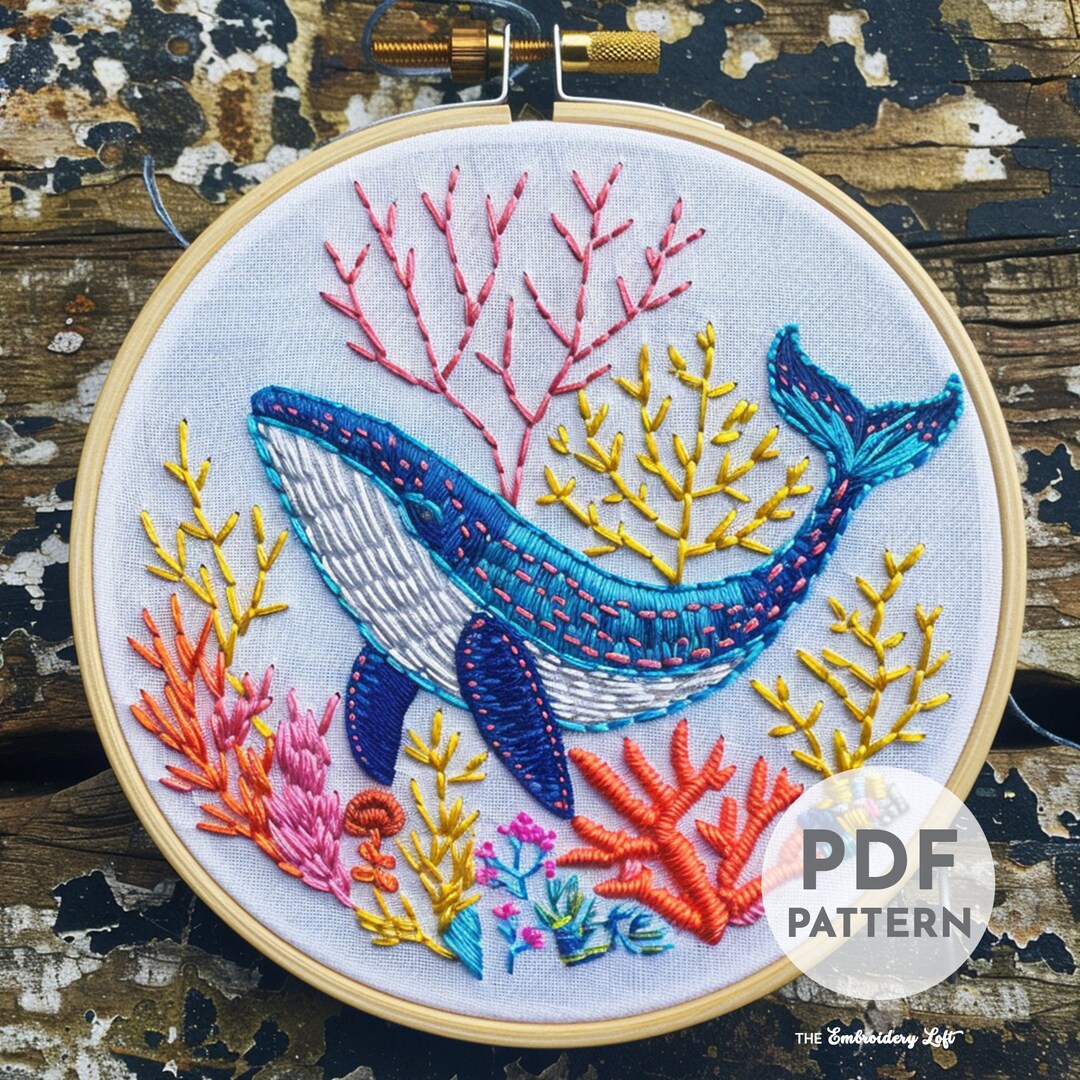 Whale Hand Embroidery Pattern, Whale Pattern, Ocean Pattern, Hand ...