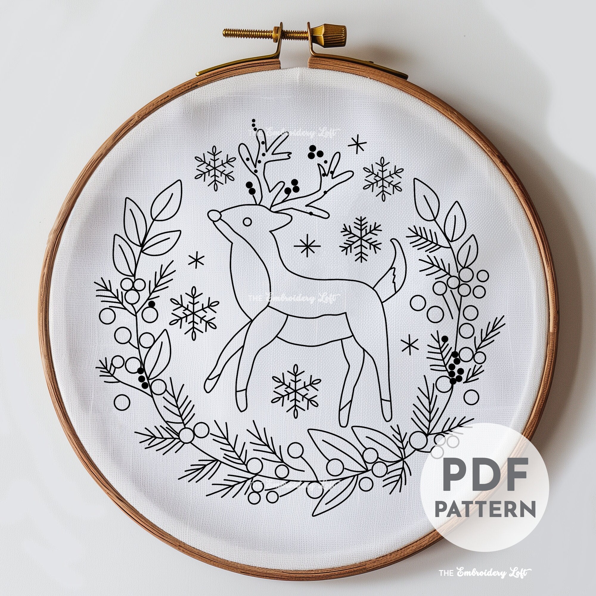 Floral Reindeer Hand Embroidery Pattern, Christmas Reindeer, Christmas ...