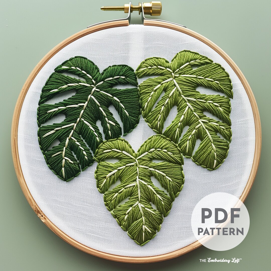Monstera Hand Embroidery Pattern, Monstera Leaf, House Plants Pattern ...