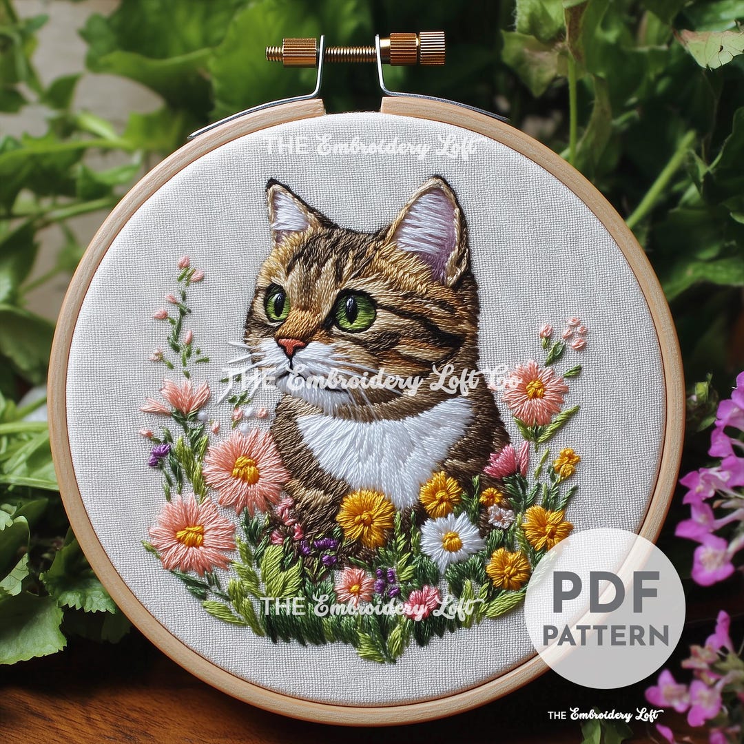 Tabby Cat Hand Embroidery Pattern, Tabby Cat Design, Cat Embroidery ...