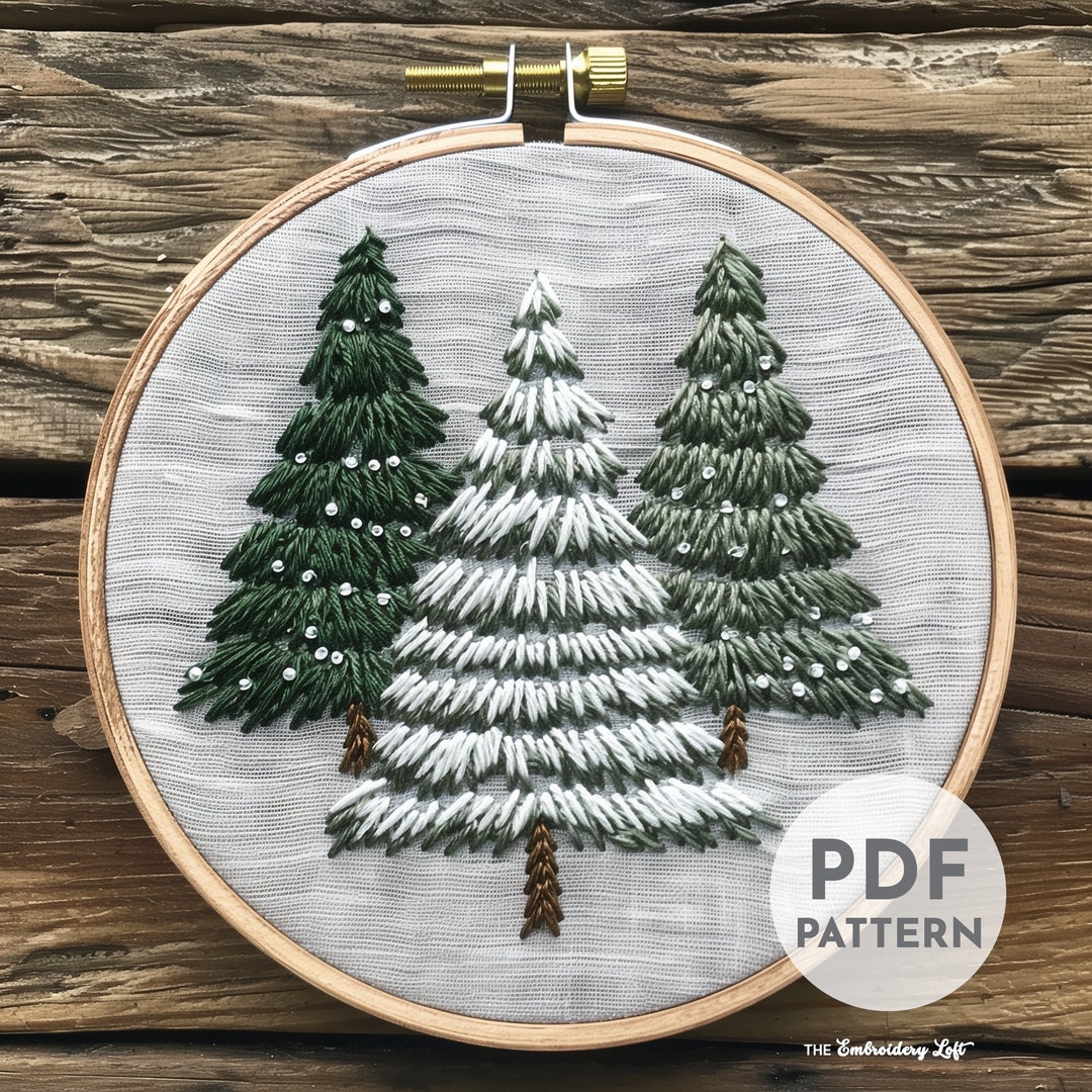 Christmas Trees Hand Embroidery Pattern, Christmas Embroidery Pattern ...