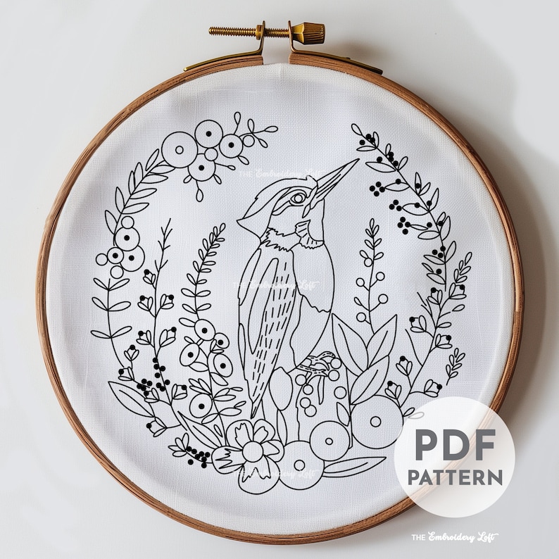 Woodpecker Hand Embroidery Pattern, Woodpecker Pattern, Woodland Bird ...