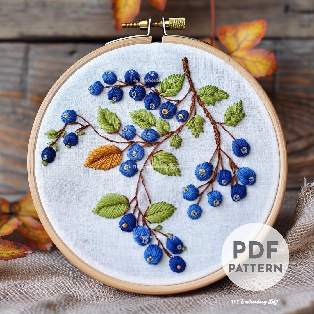 Blueberries Hand Embroidery Pattern, Blueberries Pattern, Berries ...