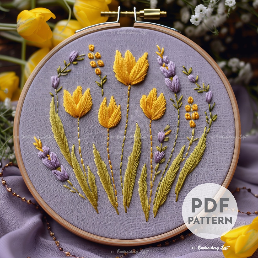 Yellow Tulips Hand Embroidery Pattern, Tulip Pattern, Tulip Embroidery ...