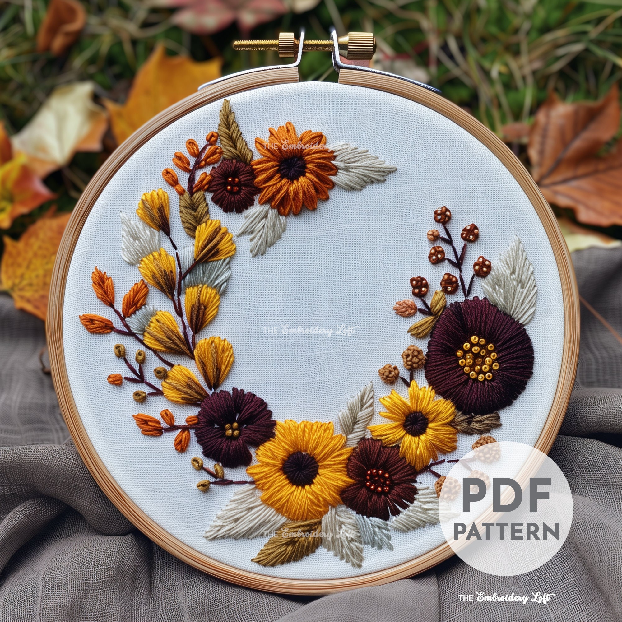 Autumn Flowers Hand Embroidery Pattern, Autumn Embroidery Pattern, Fall ...