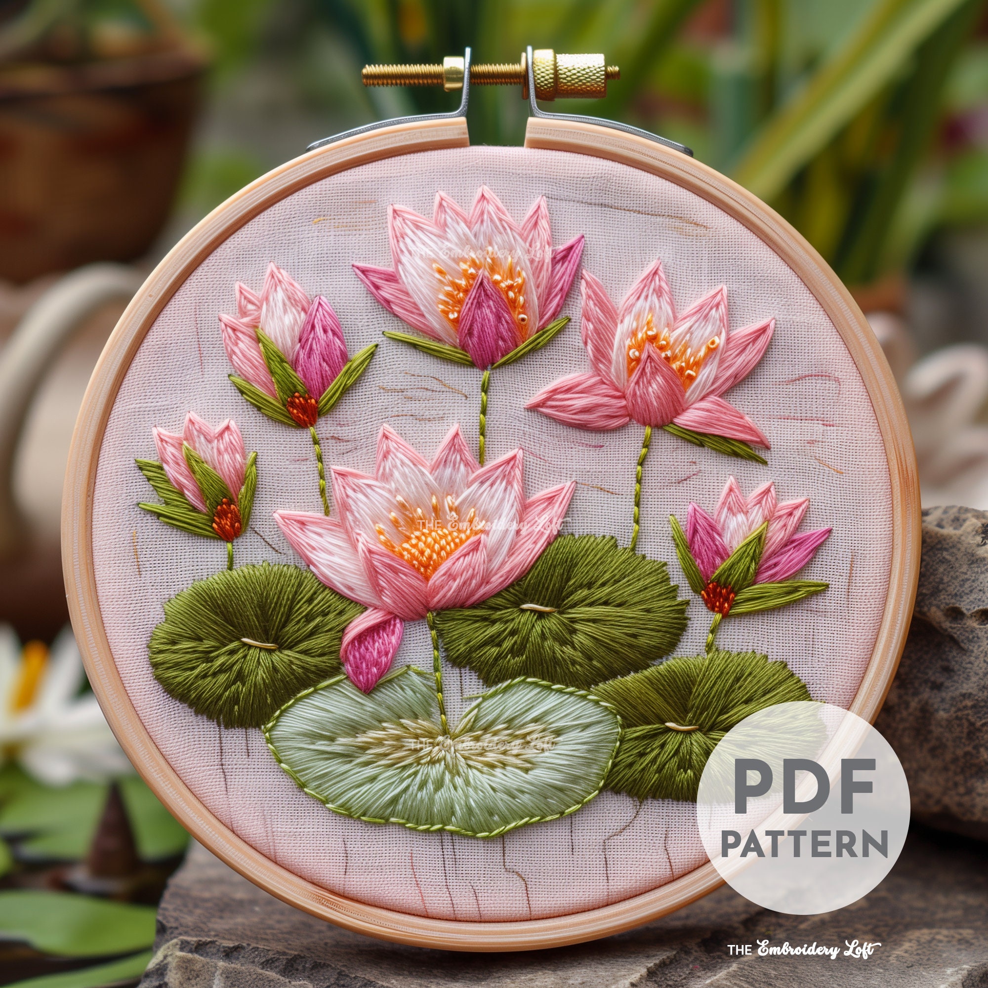 Water Lilies Hand Embroidery Pattern, Lily Pad Pattern, Water Lily ...