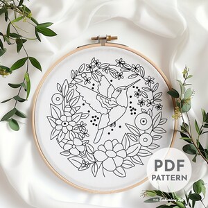 Purple Hummingbird Hand Embroidery Pattern, Hummingbird Pattern, Spring ...
