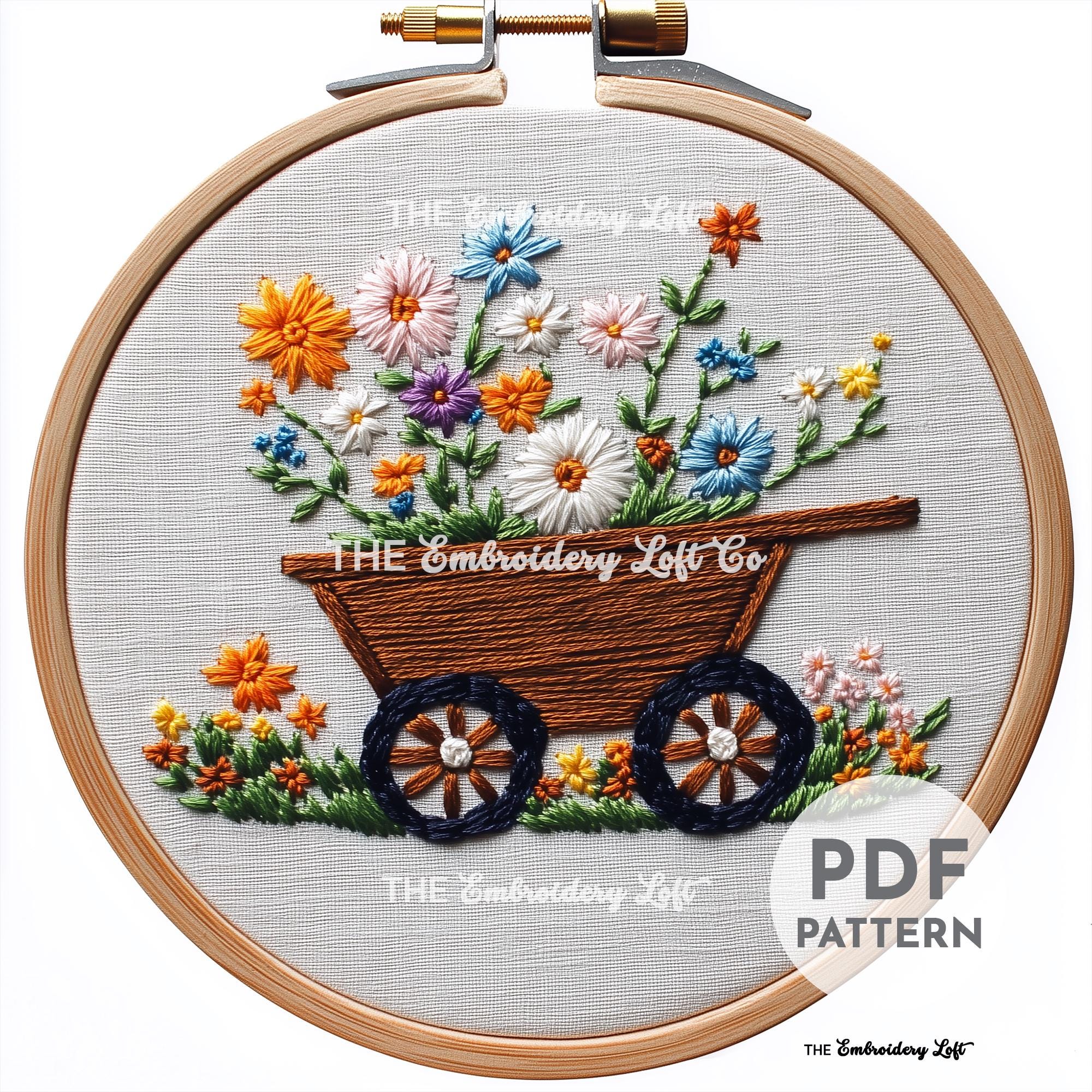 Floral Wheelbarrow Hand Embroidery Pattern, Wheelbarrow Embroidery ...
