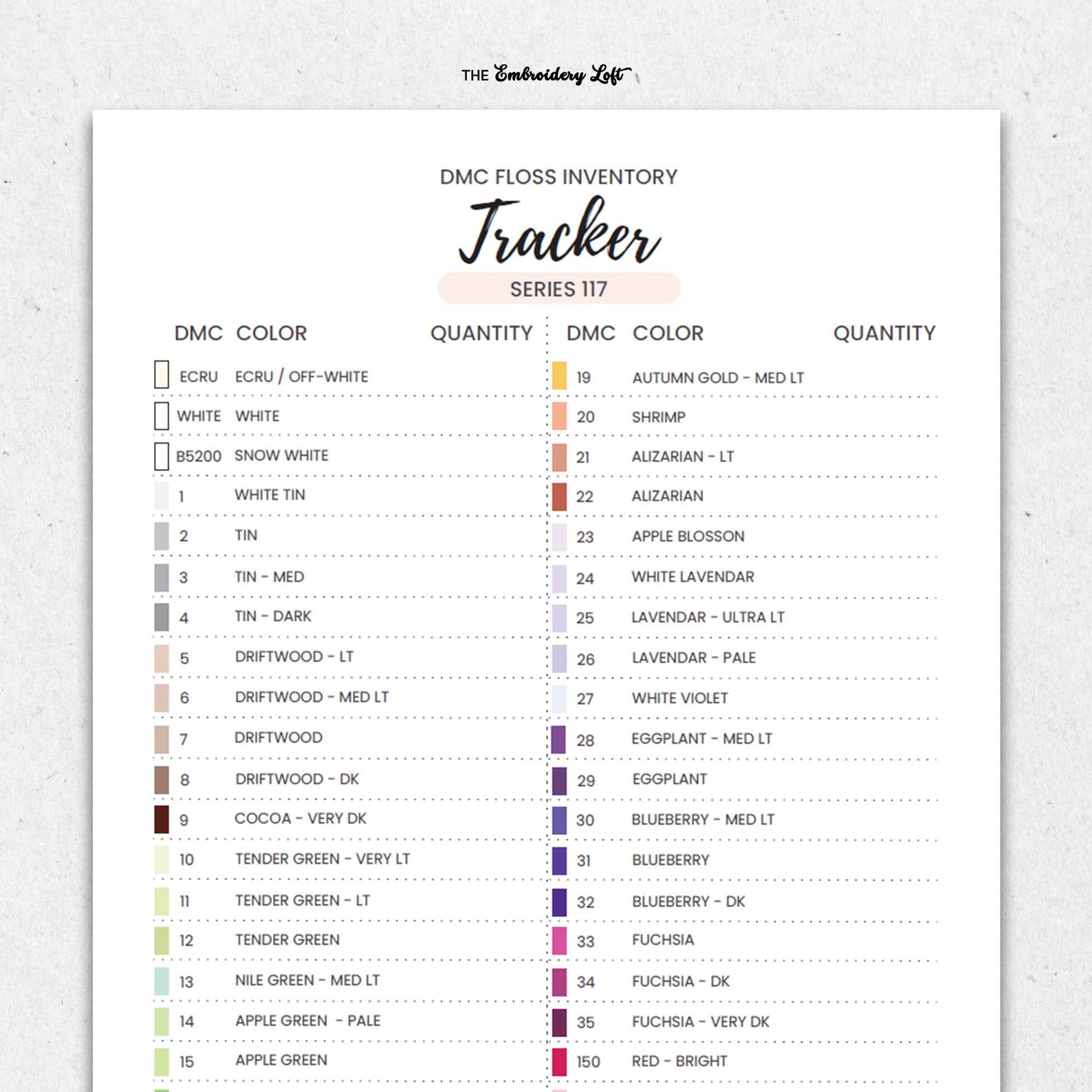 Printable DMC Color Inventory Tracker, Digital DMC Thread Chart ...