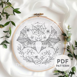 Spooky Bat Hand Embroidery Pattern, Halloween Embroidery Pattern, Bats ...