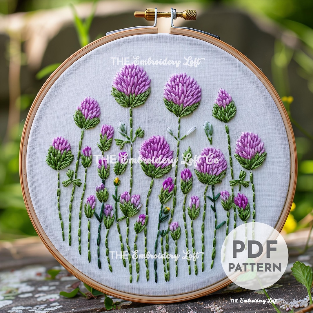 Clovers Hand Embroidery Pattern, Pink Clovers Pattern, Clover Flowers ...