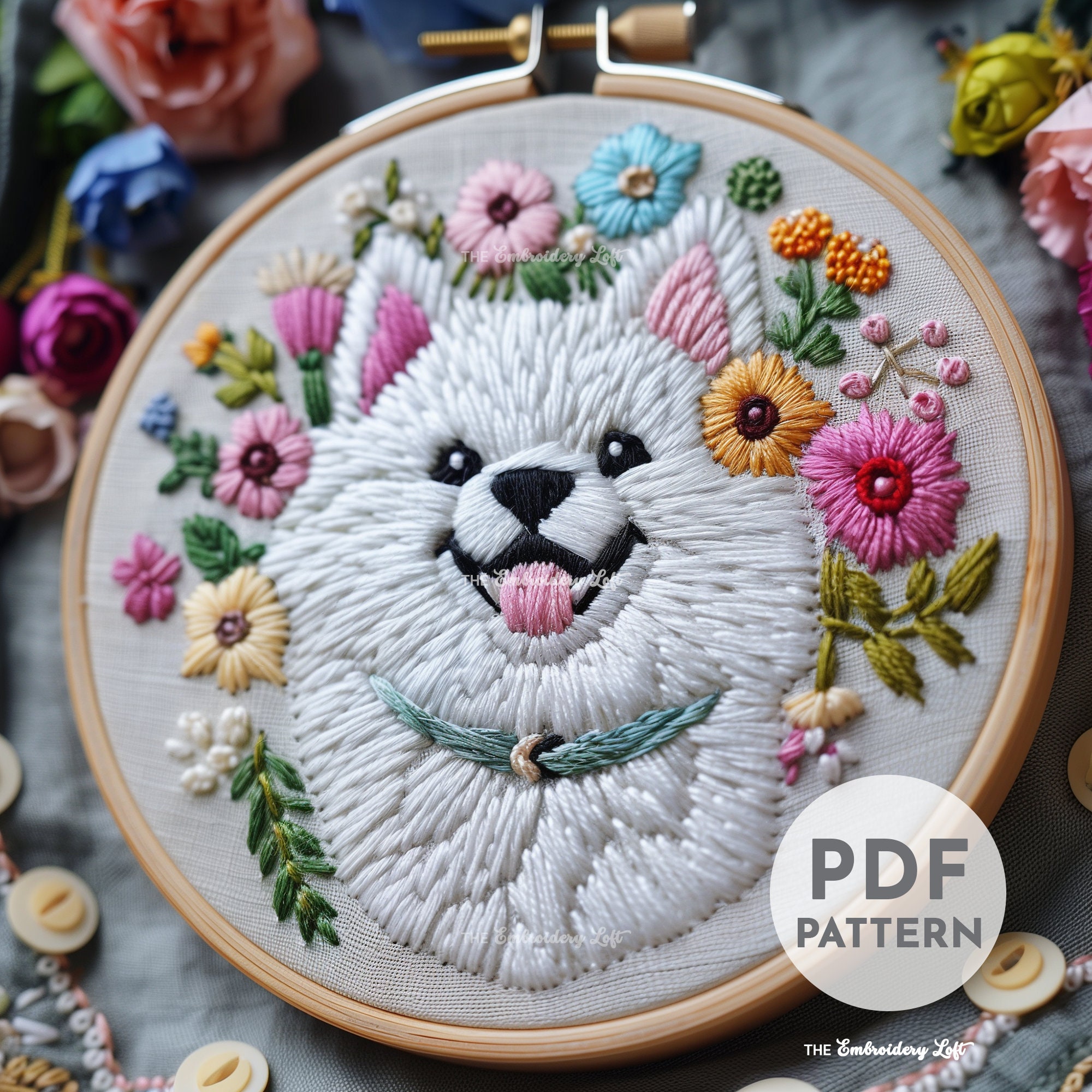 American Eskimo Hand Embroidery Pattern, Dog Embroidery, Pet Embroidery ...
