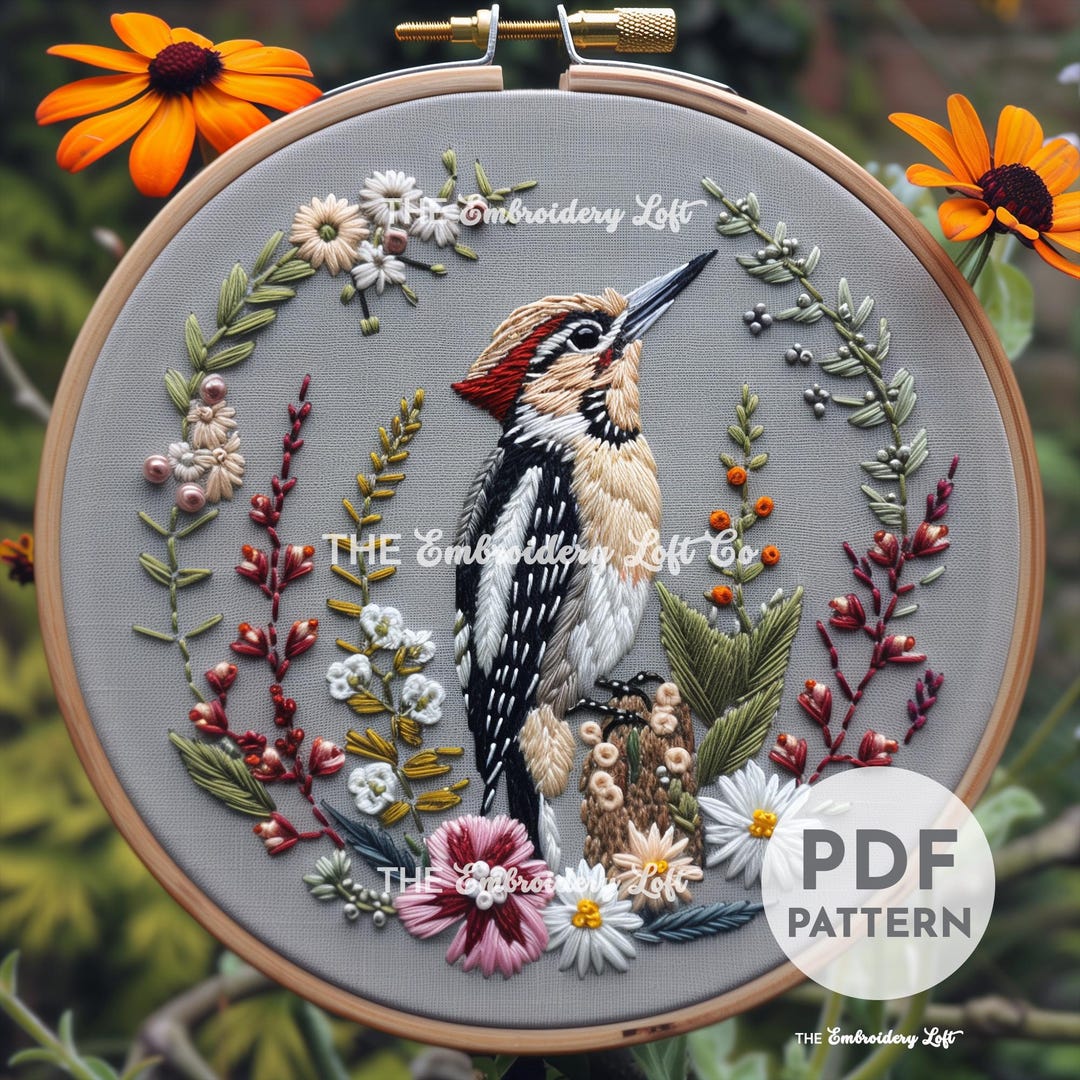 Woodpecker Hand Embroidery Pattern, Woodpecker Pattern, Woodland Bird ...