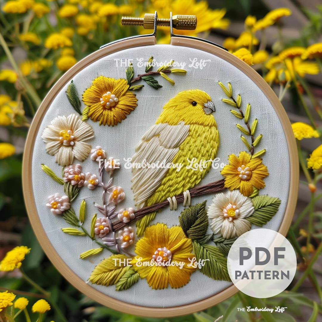 Yellow Budgie Hand Embroidery Pattern, Budgie Pattern, Bird Pattern ...