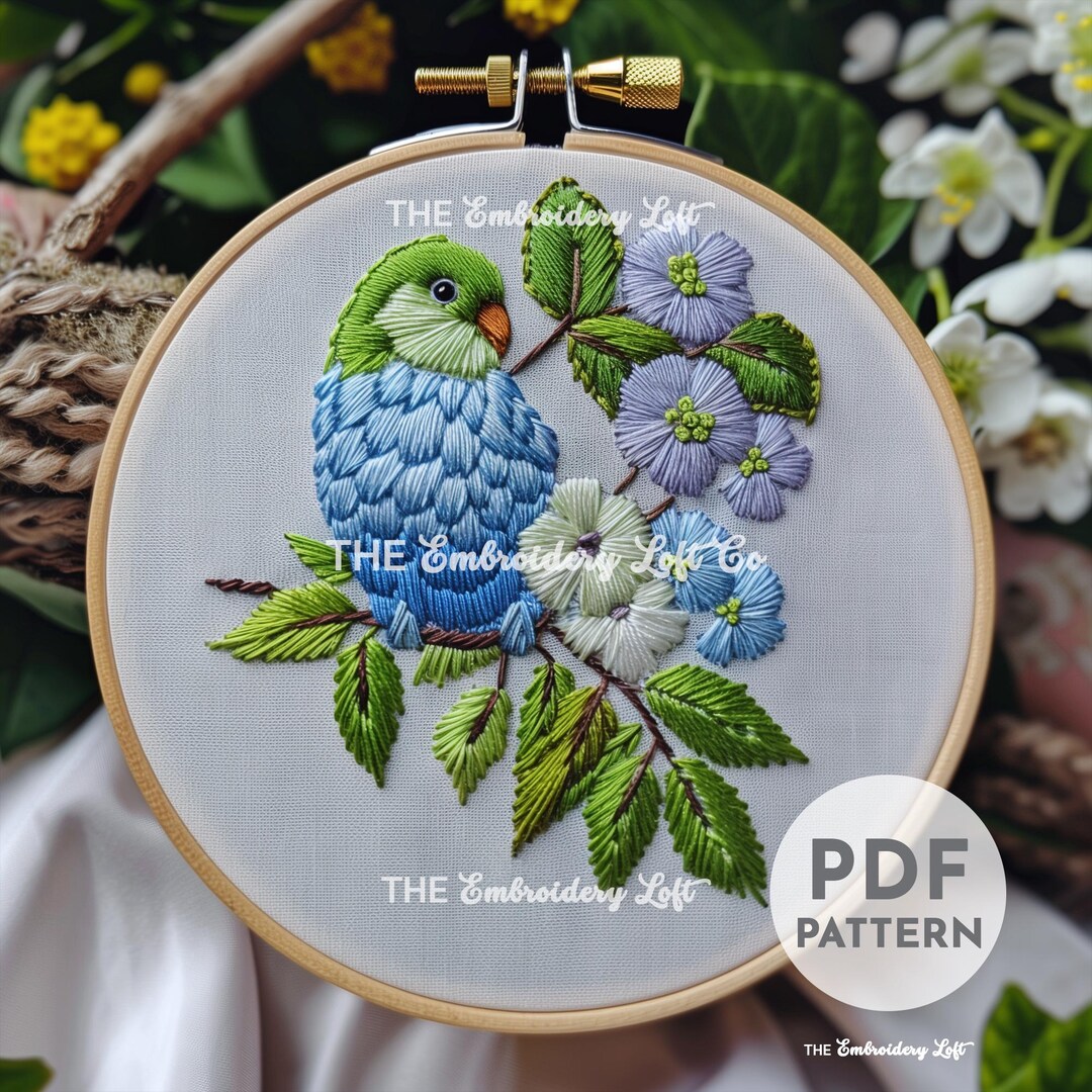 Blue Budgie Hand Embroidery Pattern, Budgie Pattern, Bird Pattern ...