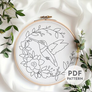 Spring Hummingbird Hand Embroidery Pattern, Hummingbird Pattern, Spring ...